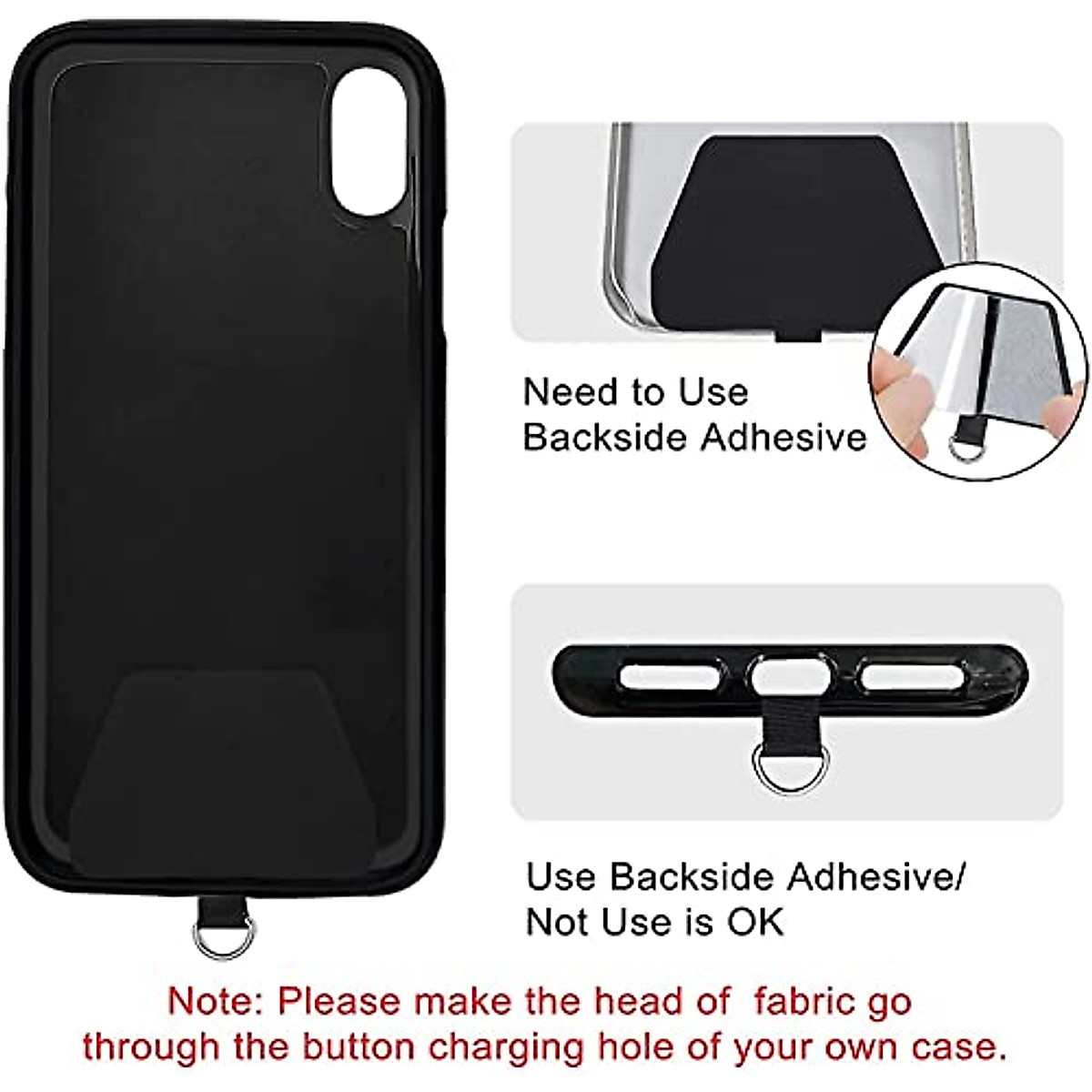 takyu Cell Phone Lanyard Tether with Patch, Universal Smartphone Wrist Strap, Including 2 Black Phone Chain Cords and 4 Transparent Phone Tether Tabs