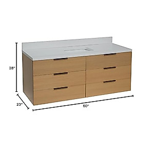 Kitchen Bath Collection Oslo 60-inch Floating Wall-Mounted Single Bathroom Vanity: Includes Blonde Wood Cabinet with Matte White Countertop and White Ceramic Sink
