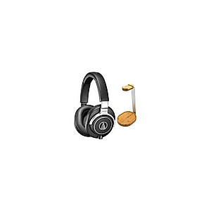 Audio-Technica ATH-M70x Professional Monitor Headphones Bundle with Wooden Headphone Stand (Bamboo Brown) (2 Items)