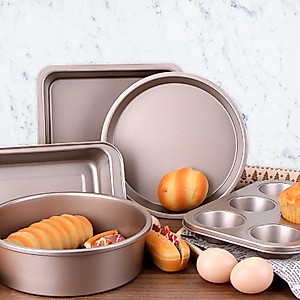 Bakeware Sets, 5-Piece Nonstick Bakeware Set,cake pans set with Cookie Sheets, Bakeware fits for Nonstick Bread Baking Cookie Sheet and Cake Pans