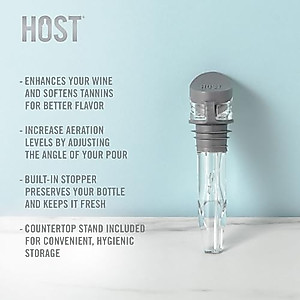 Host TILT MINI Variable Wine Aerator Pourer Spout - Reusable Wine Stopper for Wine Bottles, Gray