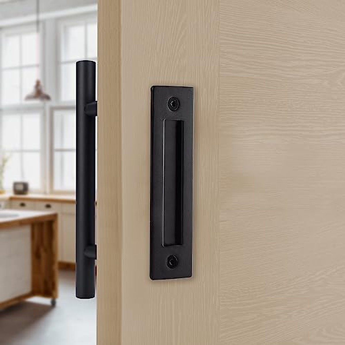 Wright Products Interior Pull and Flush Handle Set for Barn Doors, Matte Black