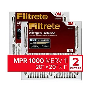 Filtrete 20x20x1 Air Filter, MPR 1000, MERV 11, Micro Allergen Defense 3-Month Pleated 1-Inch Air Filters, 2 Filters