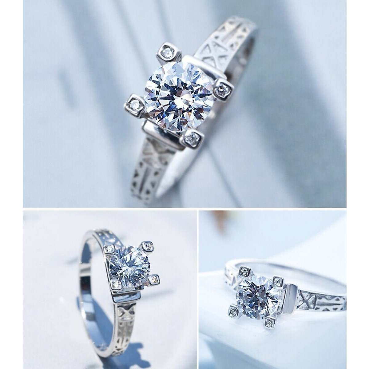 White Gold Plated Solitaire Style Eiffel Tower Ring with AAA Round Cubic Zircon Crystal Wedding Engagement Ring Fashion Jewelry for Women (7)