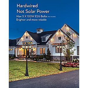 VIANIS Outdoor Lamp Post Lights with Dusk to Dawn Sensor, Triple Head Street Pole Light Fixtures Waterproof, Outside Electric Lantern Backyard Lighting, Christmas Lamp Post for Garden Patio Driveway