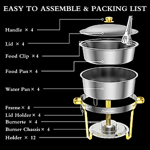 Chafing Dishes for Buffet 4 Pack, 6QT Round Chafing Dishes for Buffet [Elegant Gold and Silver Colors] Stainless Steel Chafing Dish Buffet Set for Any Party