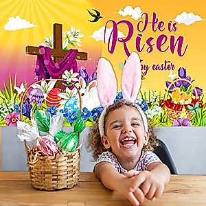 Happy Easter Backdrop Photography He is Risen Banner Backdrop,Easter Religious Backdrop for He is Risen Spring Easter Party Decorations, 72.8 x 43.3 Inch