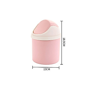 Desktop Mini Plastic Waste Garbage Can with Lid, Stylish Countertop Trash Bin Table Waste Paper Basket Round Small Trash Can for Office Bathroom Children Bedroom, Pink