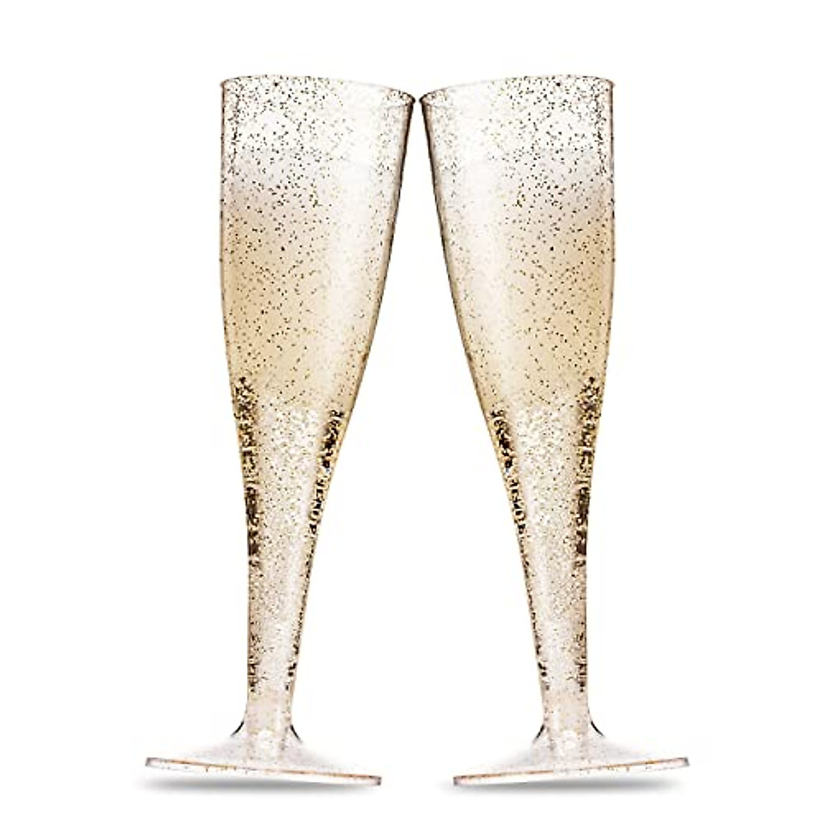 50 Plastic Champagne Flutes - Disposable Champagne Flute - Gold Glitter Plastic Champagne Glasses for Parties, Mimosa Bar, Events, Wedding and Shower Party Supplies - Toasting Cocktail Cups