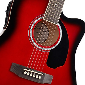 Ashthorpe Full-Size Dreadnought Cutaway Acoustic-Electric Guitar Bundle - Premium Tonewoods - Red