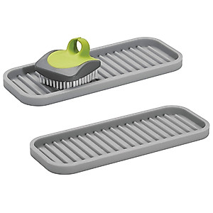 iDesign Lineo Kitchen Sponges, Scrubbers, and Soap, Sink Tray-Set of 2