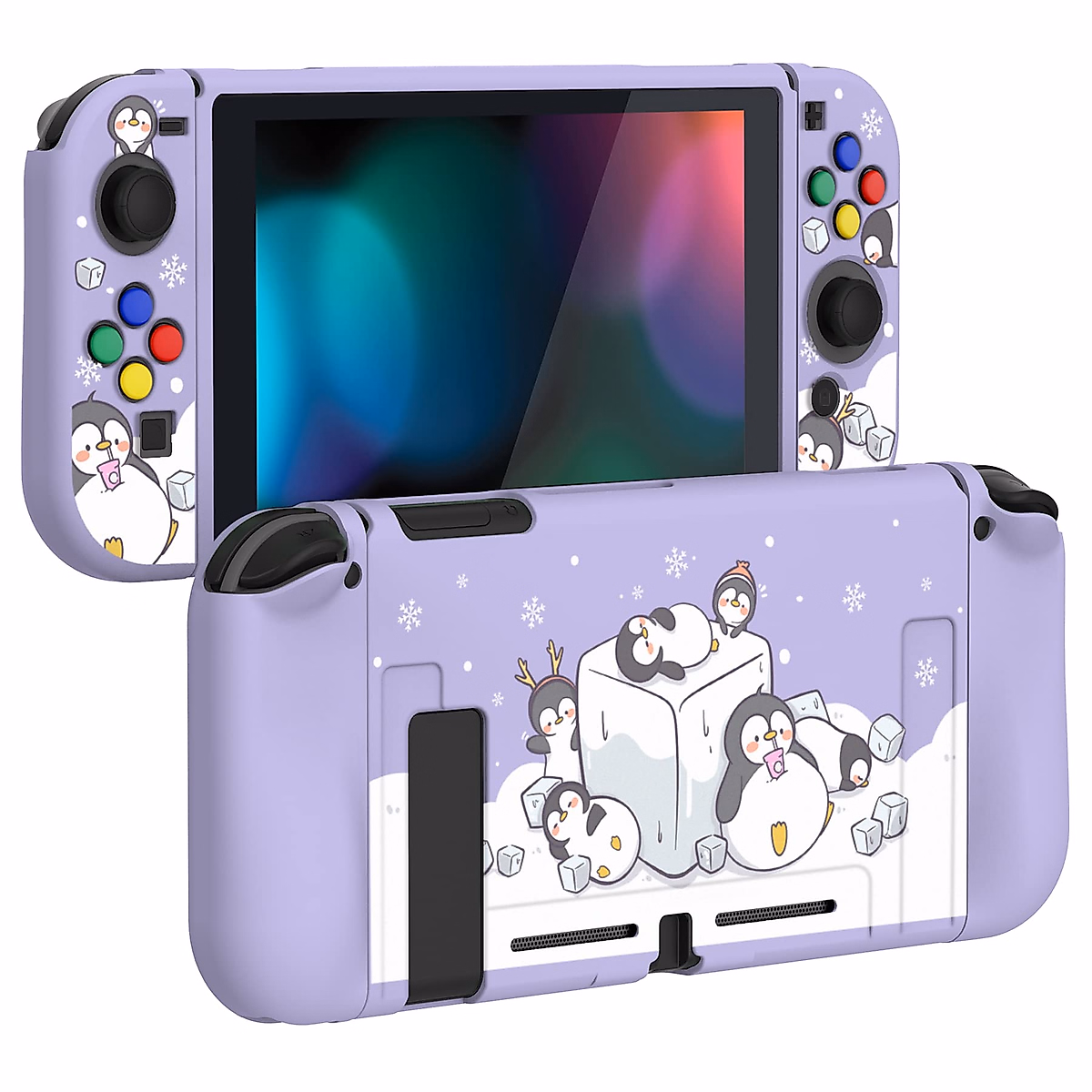 PlayVital ICY Cube Penguin ​Protective Case for Nintendo Switch, Soft TPU Slim Case Cover for Nintendo Switch Joycon Console with Colorful ABXY Direction Button Cap