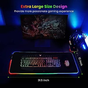 Blade Hawks Extra Large RGB Gaming Mouse Pad, Extended Soft LED Mouse Pad, Anti-Slip Rubber Base, Computer Keyboard Mousepad Mat (31.5 x 12 Inch)