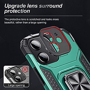 VOMODI Compatible for iPhone 12 Case,with Screen Protector 2Pcs,Heavy Duty Shockproof Bumper,with Magnetic Stand Ring & Camera Cover,Hard Protective Phone Cases for iPhone 12 6.1 inch Green