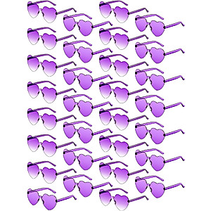 Flutesan 30 Pairs Heart Shaped Sunglasses Bulk Rimless Heart Sunglasses Candy Color Eyewear for Women Men Bachelorette Party(Purple)