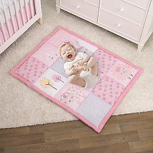 Little Love by NoJo Farm Chic - Little Lambs Pink, Grey and White 3 Piece Crib Bedding Set- Comforter, Fitted Crib Sheet, Dust Ruffle