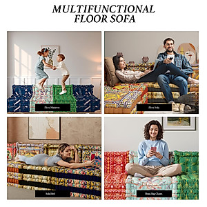 Daneey 3-in-1 Floor Sofa Convertible Chair Bed Large Floor Pillow Floor Couch for Adults Chair Bed Sleeper for Living Room Bedroom Apartment, 2 Sets, Blue Feather