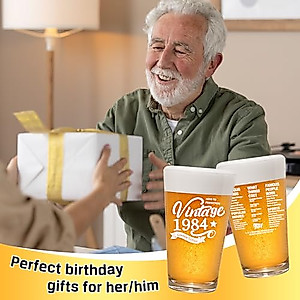 Vintage 1984 Old Time Information 40th Birthday Gifts for Men Women Beer Glass Funny 40 Year Old Presents - 16 oz Pint Glasses Party Decorations Supplies-40 Year Old Birthday Party Decorations