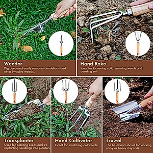 YAUNGEL Garden Tools Set, Gardening Tools Heavy Duty Stainless Steel Garden Supplies Hand Tools with Wooden Handle, Storage Tote Bag, Gardening Gifts for Women and Men, for Mom