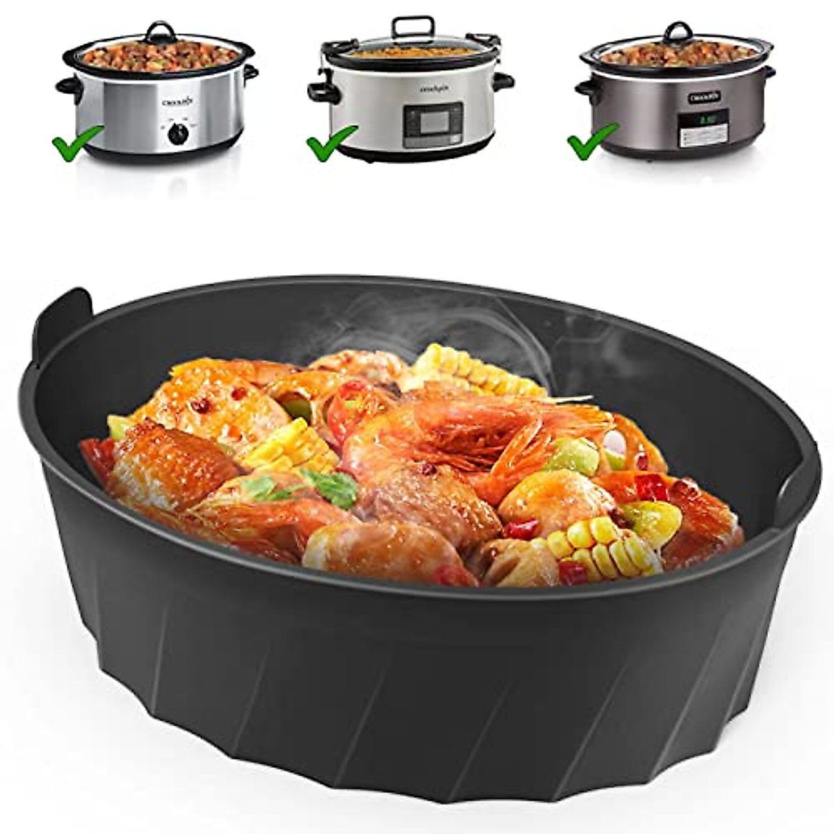KOCWELL Slow Cooker Liners Compatible for Crock Pot 7-8 QT Oval, Easyjoy for Crock Pot Liners For 7 Quart Oval Slow Cookers, Reusable Silicone Slow Cooker Liner For Crock Pot Insert, Dishwasher Safe BPA Free