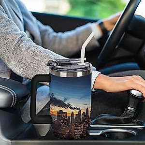 LLUTSNTH 40 Oz Vacuum Tumbler with Black Handle Leakproof Insulated Tumbler New York City Scenery Stainless Steel Travel Mug with Lid And Straw Coffee Cup Cute Water Bottles Cup Holder Friendly