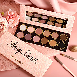 DE'LANCI Soft Pink Brown Eyeshadow Palette, 12 Colors Matte Shimmer Nude Rose Gold Neutral Eyeshadow Pallet for Natural Smoky Eye Look, Long Wear Naked Brown Shade for Women, Ultra-Blendable,Talc Free