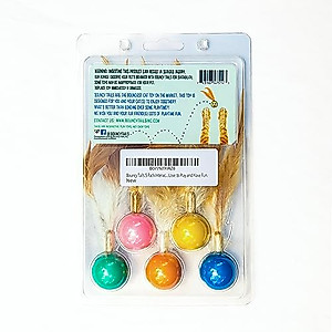 Bouncy Tails 5 Pack Interactive Bouncy Ball with Natural Feathers for Indoor Cats and Kittens who Love to Play and Have Fun.