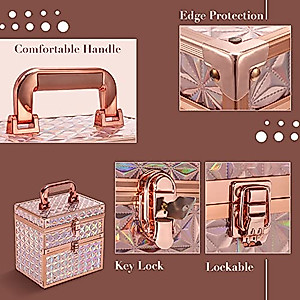 Costravio Nail Supplies Organizer Box Nail Polish Storage Case for Nail Tech or Home Use With Drawer and Slots Travel Makeup Train Case Portable Lockable - Rose Gold