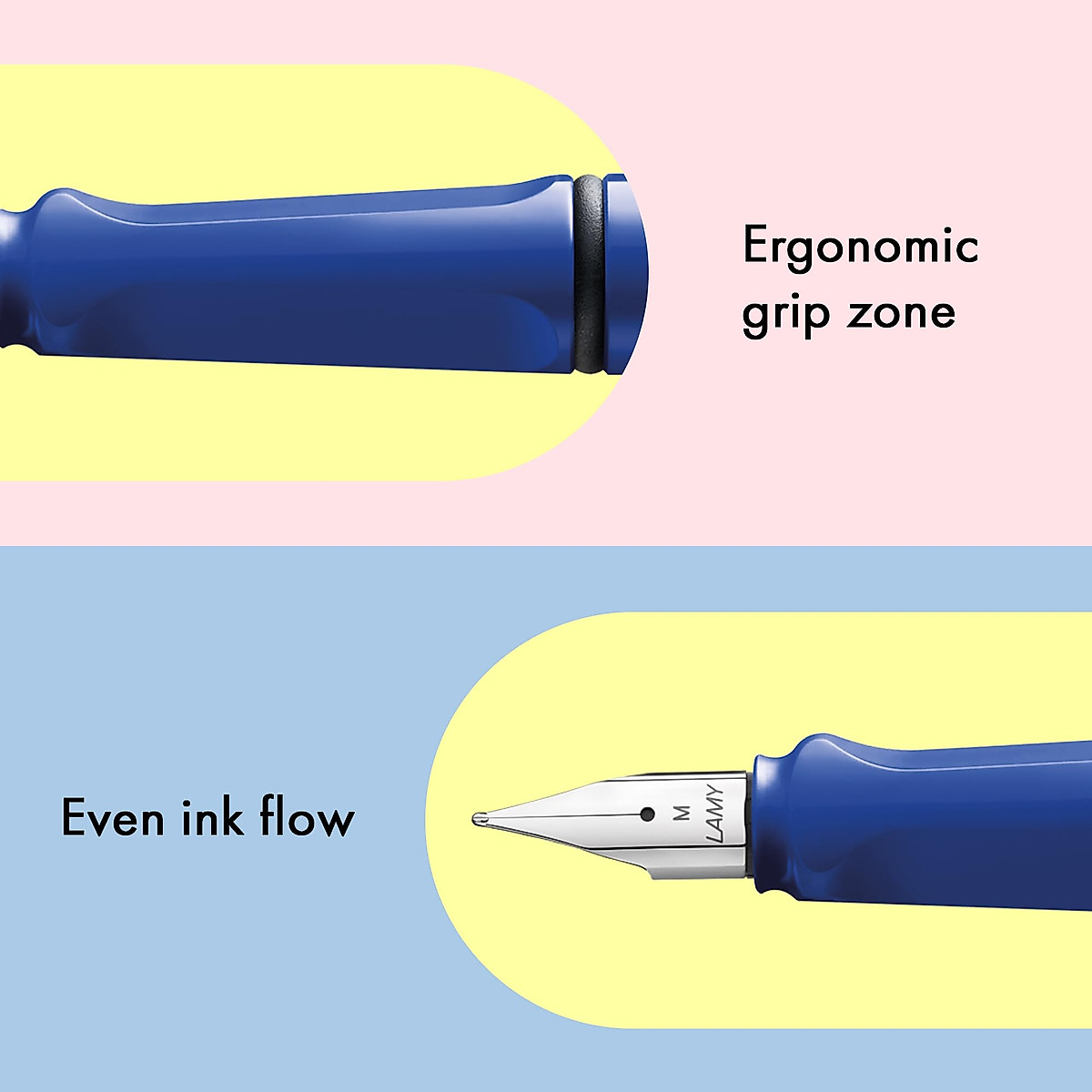 LAMY safari blue - Fountain Pen with ergonomic grip & polished steel nib in size B - ideal for any Writing & Calligraphy - including LAMY T 10 blue cartridge - Right-Handed