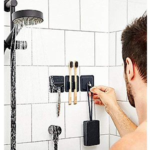 Tooletries - The Arnold Bathroom & Storage Hook - Silicone Toiletry Organizer, Shower & Bathroom Accessory - Features Silicone-Grip Technology, Removable & Reusable - Charcoal, 2 Pack