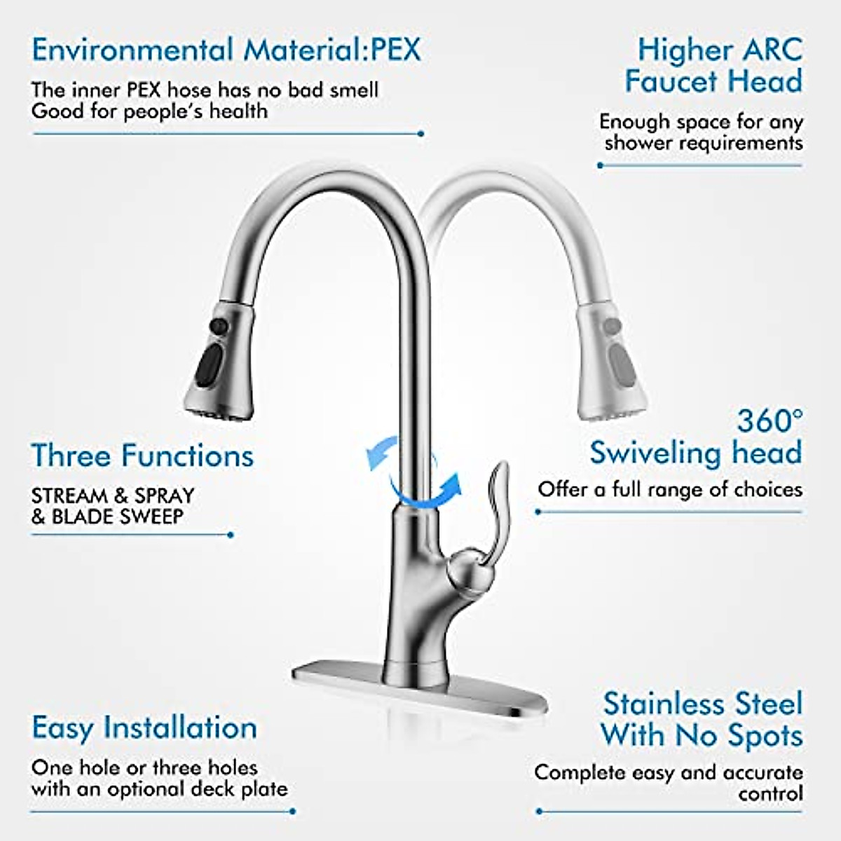 Pull Down Kitchen Sink Faucet, Single Handle High Arc Pull Out Kitchen Faucet with Sprayer, Commercial Modern rv Gooseneck Sink Faucet, Grifos De Cocina (Brushed Nickel Silver)