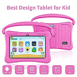 WXUNJA Kids Tablet, 7 inch Android Tablet for Kids, 3GB 32GB Toddler Tablet with Bluetooth, GMS, WiFi, Parental Control, Dual Camera, Shockproof Case, Educational, Games (Pink)