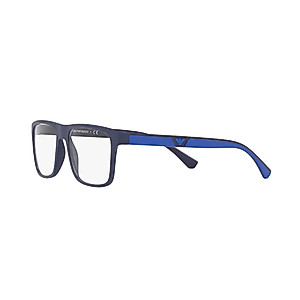 Emporio Armani Men's EA4115 Prescription Eyewear Frames with Two Interchangeable Sun Clip-Ons Rectangular, Matte Dark Blue/Clear/Grey/Blue Mirrored, 54 mm