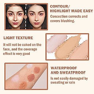 CAHIUYOA 2 Color Cream Contour Stick,Cream Bronzer Highlighter Makeup Stick,Velvet Texture Soft and Smooth Long Lasting Waterproof Contour Stick for Women Girls - Light