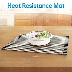 AOUAO Roll Up Dish Drying Rack,Multipurpose Stainless Steel Over The Sink Drainer Rack,Kitchen Portable Dish Rack (Square)