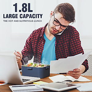 CUJGT Electric Lunch Box Food Heater, 75w Portable and Leakproof Heated Lunch Boxes For Adults With 1.8L Removable 304 Stainless Steel Container, 12v 24v 110v Electric Lunch Box for Car Truck Home