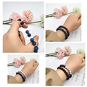 WAINIS 10 Pcs 8mm Gemstones Beaded Bracelets for Men Women Lava Stone Essential Oil Diffuser Healing Stretch Round Bead Crystal semi-precious Bracelets Unisex