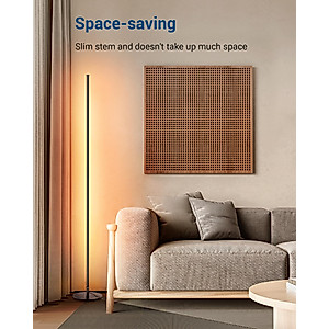 DEWENWILS LED Corner Floor Lamp, 57.5" Minimalist Dimmable Light, Standing Tall Lamp for Living Room, Bedroom, Office, 3000K Warm White Light (Black)