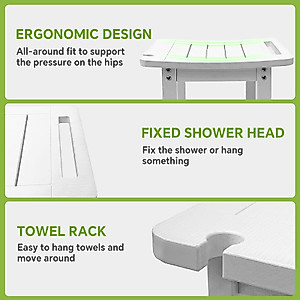Meluvici Shower Bench Seat, HDPS Shower Stool for Inside Shower to Sit on, Waterproof Shower Chair with Shelf for Shaving Legs, Spa Bathroom Corner Shower Foot Rest, Indoor or Outdoor, White