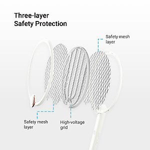 ASPECTEK Upgraded 3000V Electric Fly Swatter for Indoor and Outdoor, Portable, Foldable, Rechargeable with Improved Battery Life, Fly Zapper USB Charging Cable