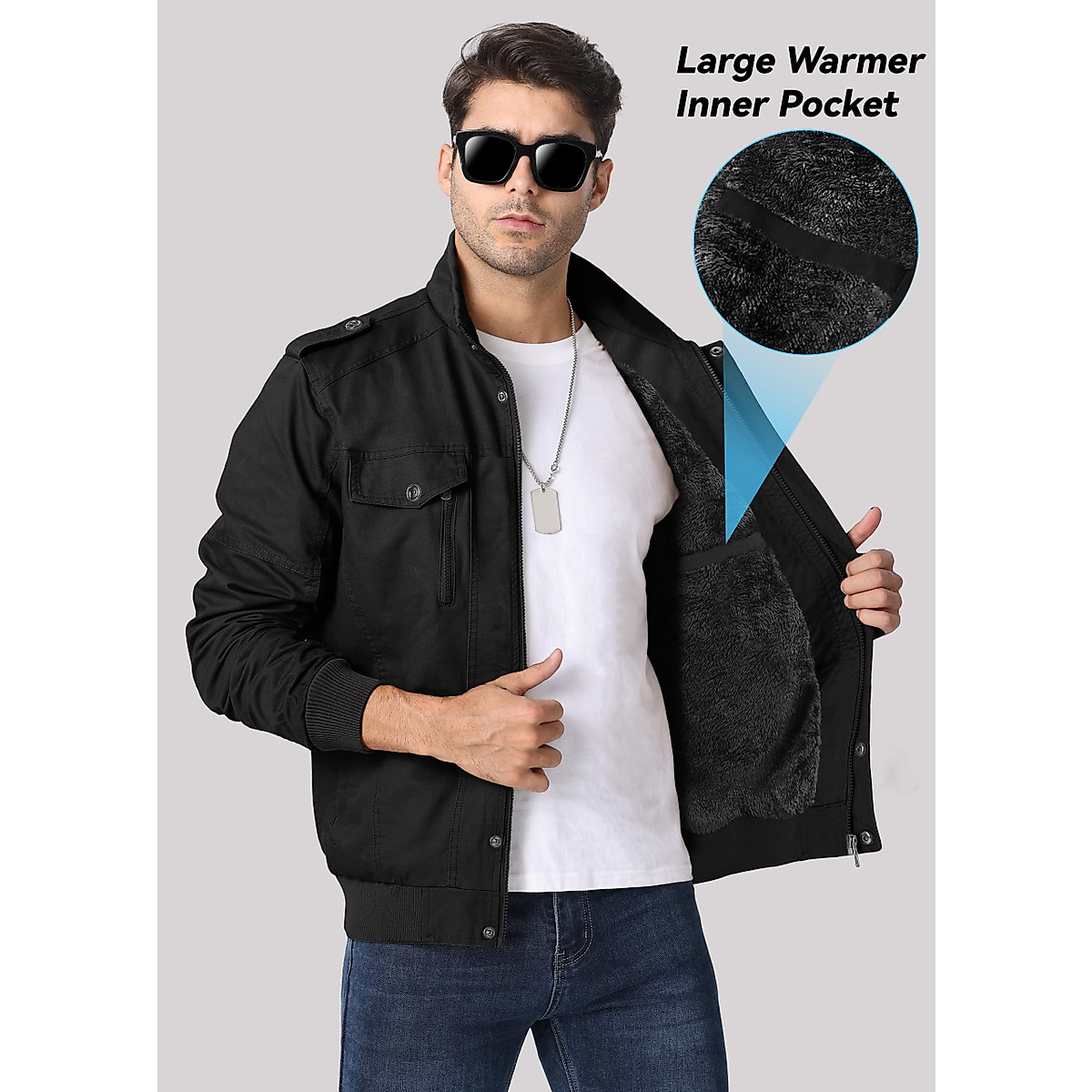 EKLENTSON Mens Winter Jacket Fleece Lined Jacket Military Jacket Men Windproof Jackets Outdoor Jacket Men Fall Jacket for Men