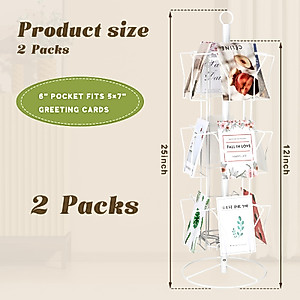 Gisafai 2 Pcs Rotating Countertop Greeting Card Rack White 25'' H x 12'' D 24 Pockets Total Business Metal Wire Rotating Book Rack with Sign Clip for Thrift Retail Grocery Convenience Stores, 3 Tiers