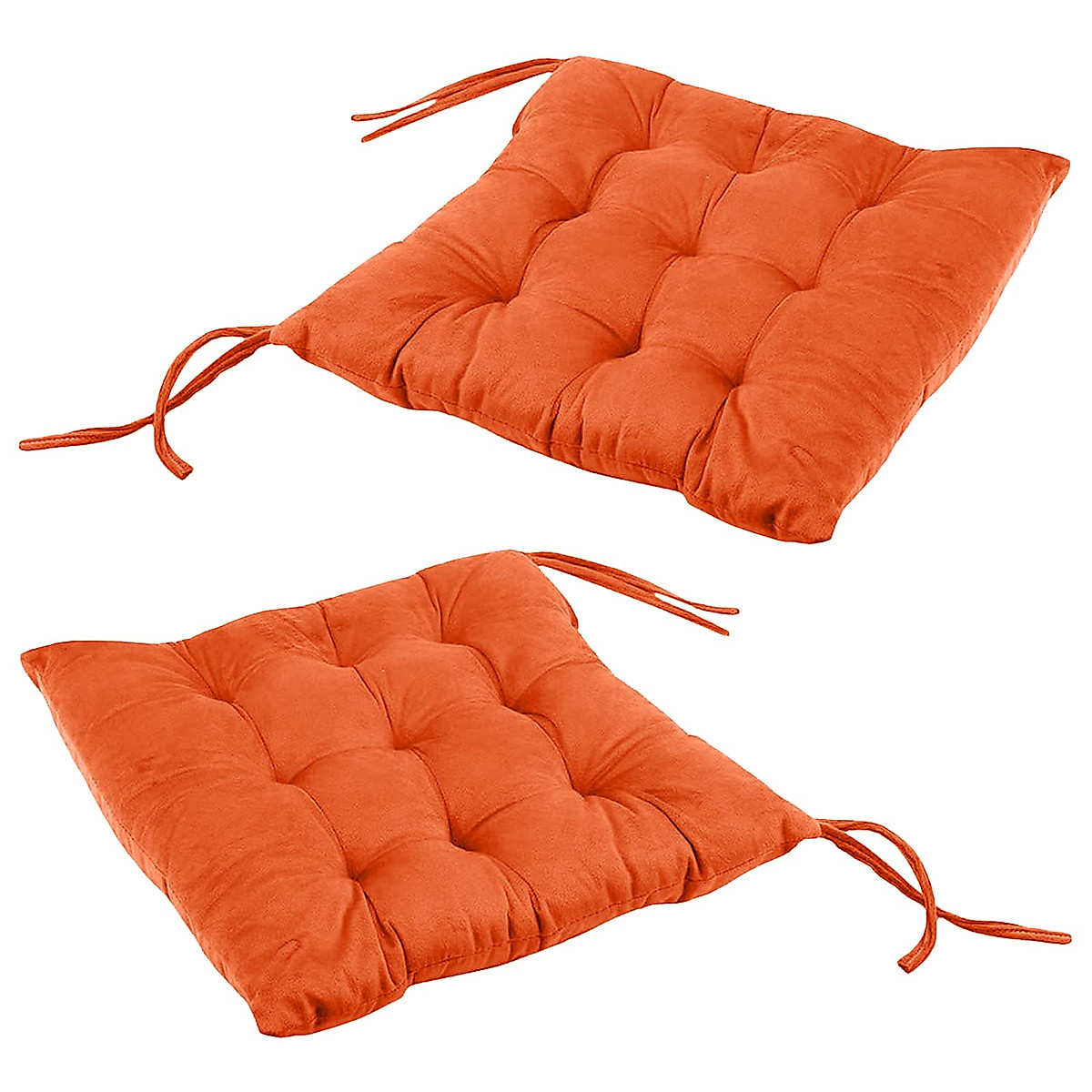 CAMAL Square Chair Pads for Dining Chairs Set of 2, Comfort and Softness Kitchen Chair Cushions with Ties, 16" x 16" Dining Chair Pads for Dining Chairs, Office Chair, Car, Floor, Patio (Orange)