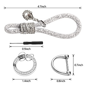 Fehlot Car Keychain for Women,Keychain Accessories With Bling Rhinestones,Car Key Chains Fashionable Glitter Key Ring (Bling key -White and Red)