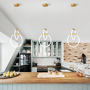 PENACINY Modern LED Pendant Light Fixtures, 22W Adjustable 2 Ring Gold Pendant Lighting,Circular Hanging Chandelier for Kitchen Island Dining Room Bedroom Entryway Hallway,D11.8+D 9.8" 4000K