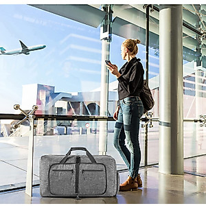 Travel Duffle Bag for Men, 65L Foldable Travel Duffel Bag with Shoes Compartment Overnight Bag for Men Women Waterproof & Tear Resistant (Gray)