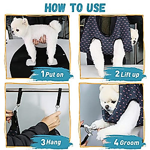 Supet Dog Grooming Hammock Harness for Cats Dogs, Relaxation Pet Restraint & Small Animal Leashes Sling Helper Nail Trimming Clipping, S（ Legs Spacing：7-10.2" /) , Coral blue