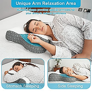 Elviros Cervical Memory Foam Neck Pillow for Pain Relief, Adjustable Orthopedic Support Pillows for Sleeping, Ergonomic Bed Pillow for Side, Back, Stomach Sleepers, Queen Size, Grey