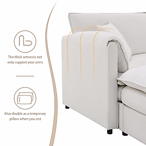 Modern 6-Seat Chenille Modular Sectional Sofa for Living Room, U-Shaped Cloud Couch Set with Double Cushions,Ottomans Cream