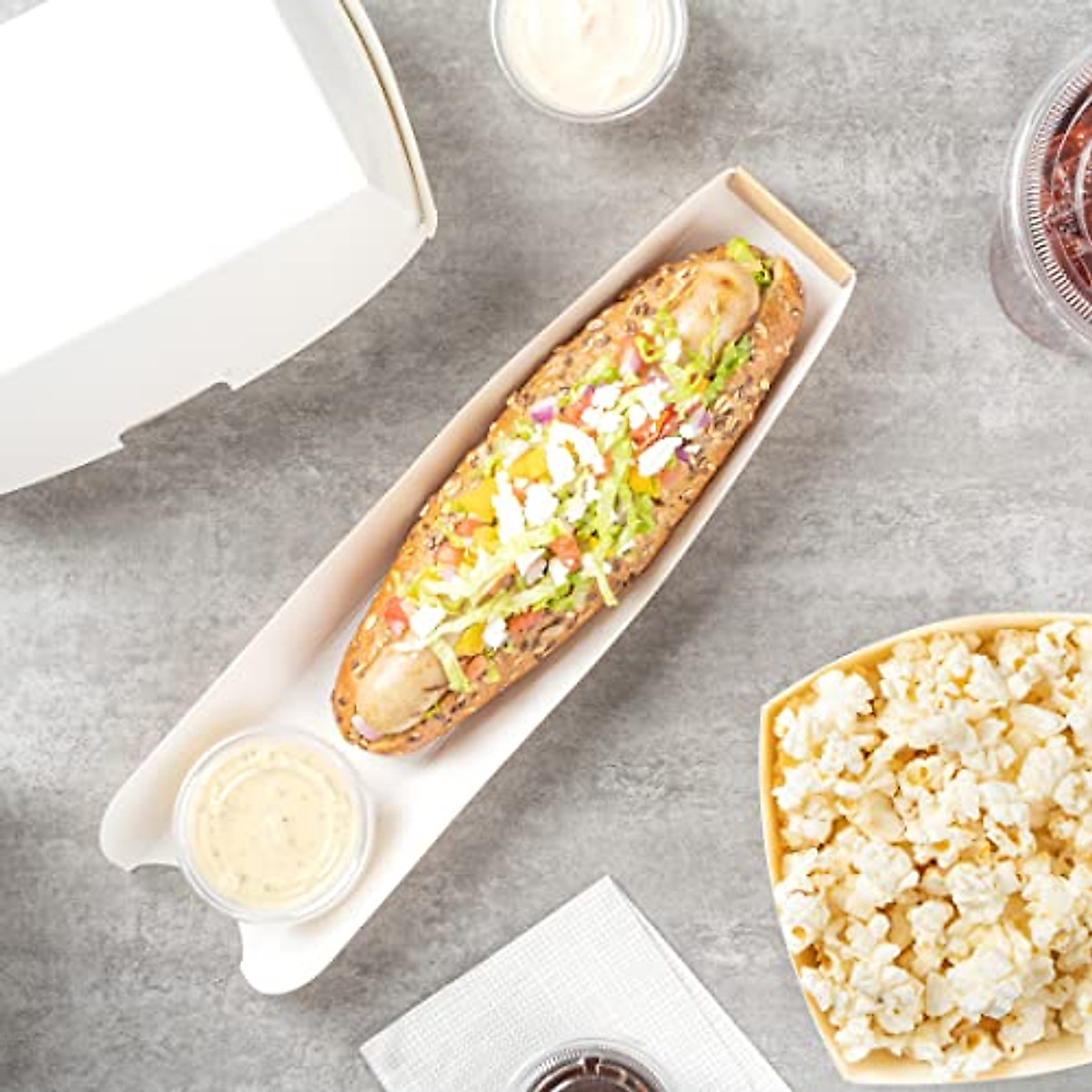 Restaurantware Bio Tek 11.8 x 2 x 1.3 Inch Hot Dog Trays 200 Open-Design Hot Dog Containers - Greaseproof Recyclable Kraft Paper Hot Dog Serving Trays